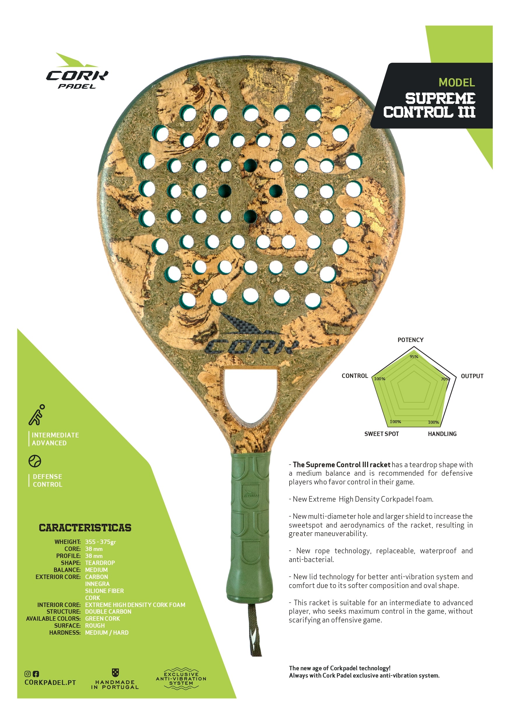 PADEL BAT CORK PADEL SUPREME CONTROL III – Corkpadel.dk
